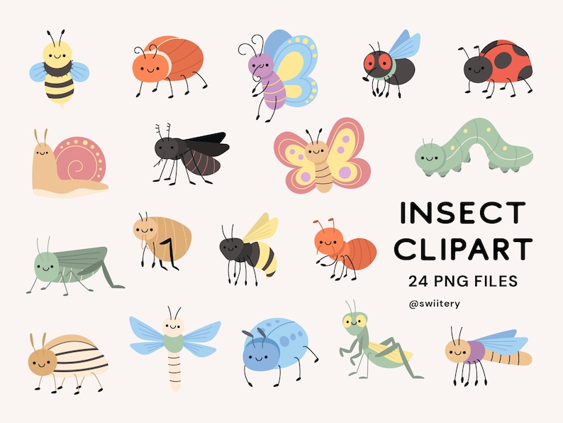 Bug & Insect Clipart Set PNG, Animal Illustration | Digital Instant ...