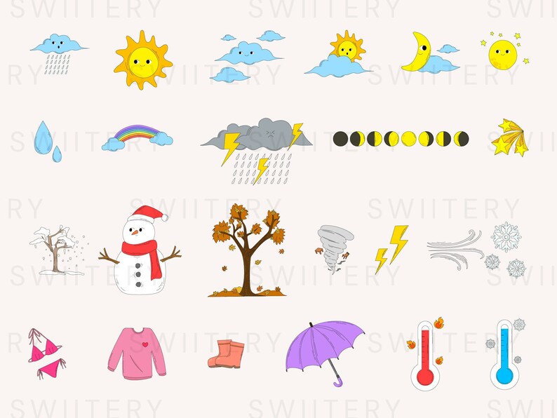 Weather Clipart Set PNG, Forecast Illustration | Digital Instant ...