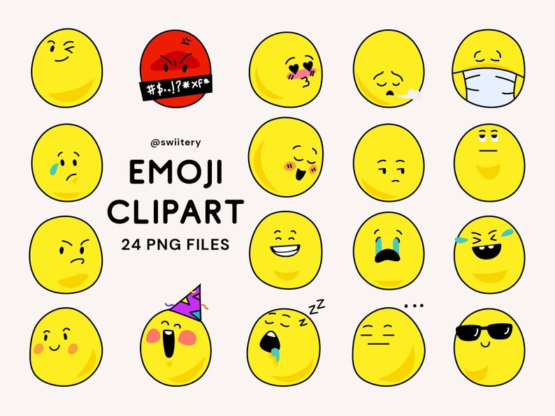 Emoji Clipart Set PNG, Smiling Face Emoticon Illustration | Digital ...