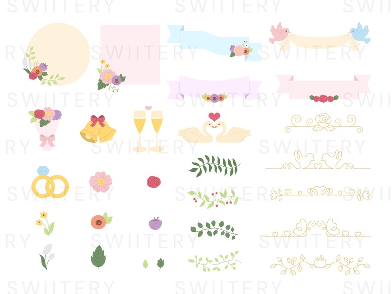 Wedding Decoration Clipart Set PNG, Ceremony Party Illustration ...