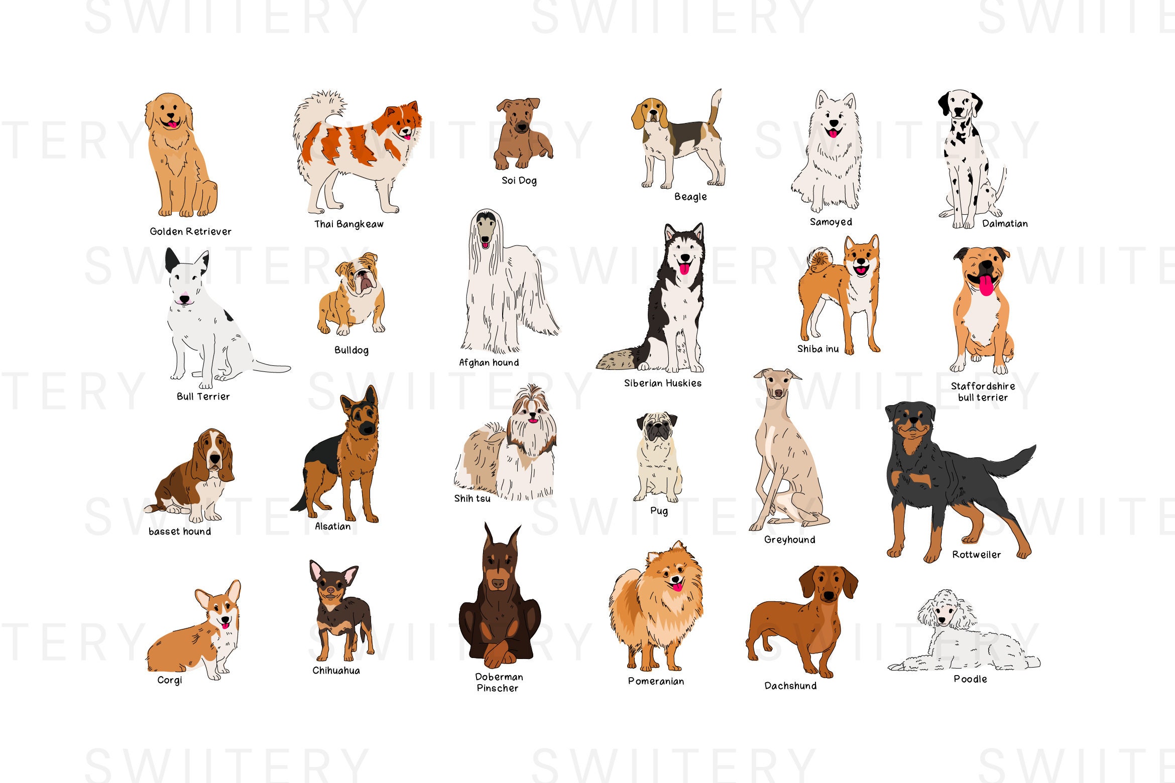 Dog Breeds Clipart PNG Puppy Pet Animals Graphics for Dog - Etsy