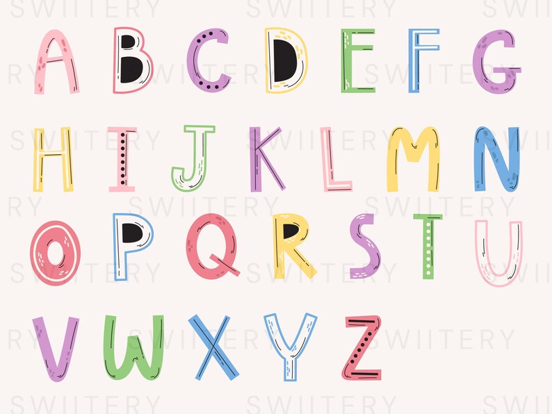 A-Z Letter Clipart Set PNG, English Alphabet Illustration | Digital ...
