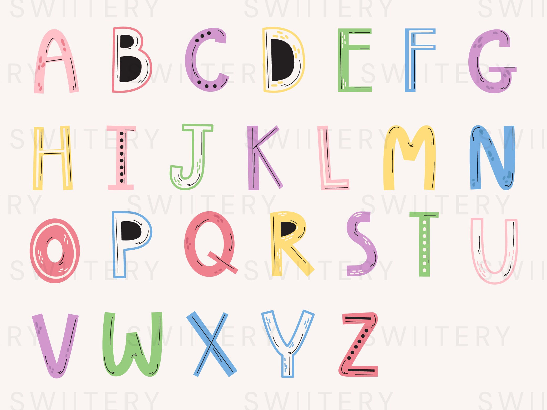 A-Z Letter Clipart Set PNG, English Alphabet Illustration | Digital ...