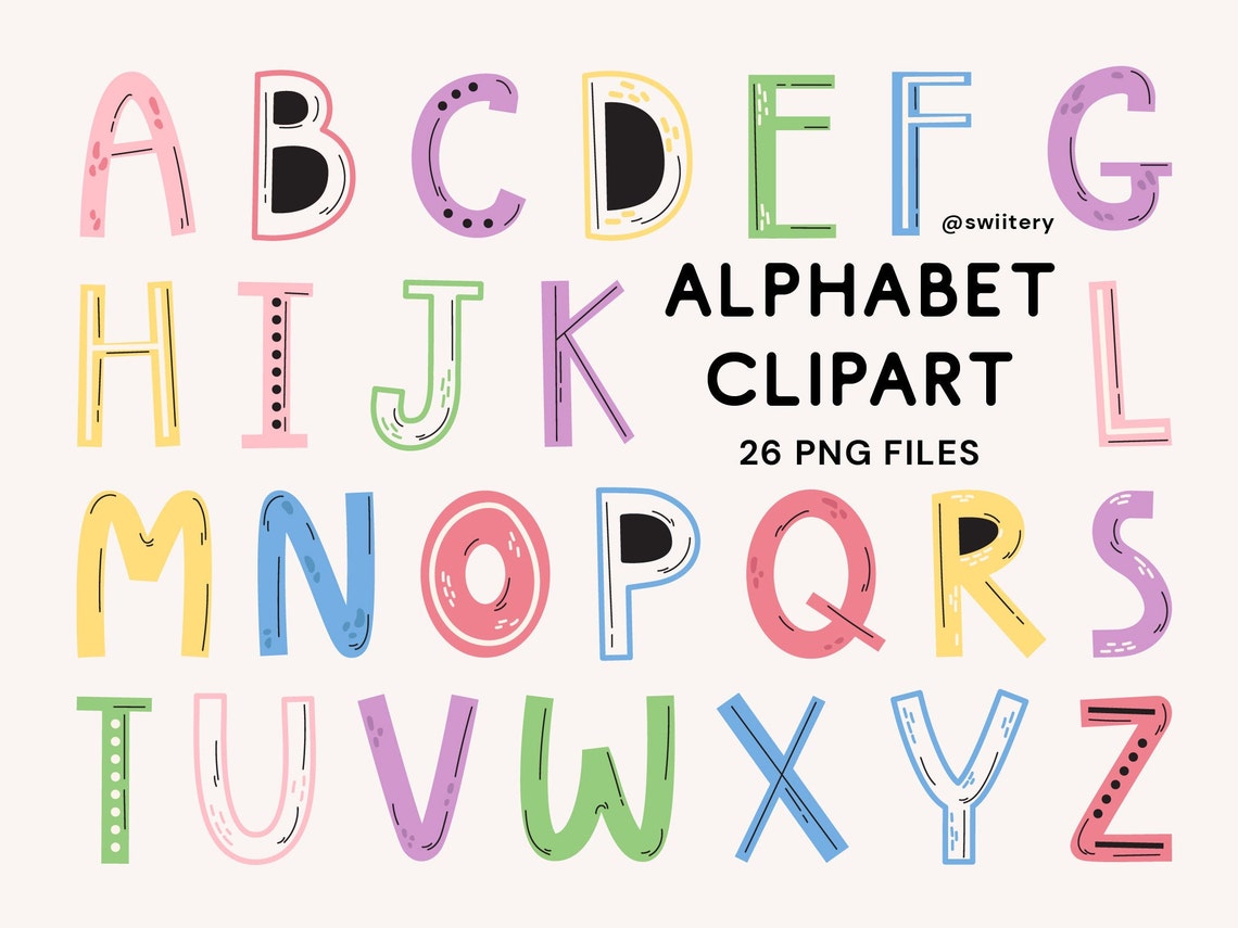A-Z Letter Clipart Set PNG, English Alphabet Illustration | Digital ...
