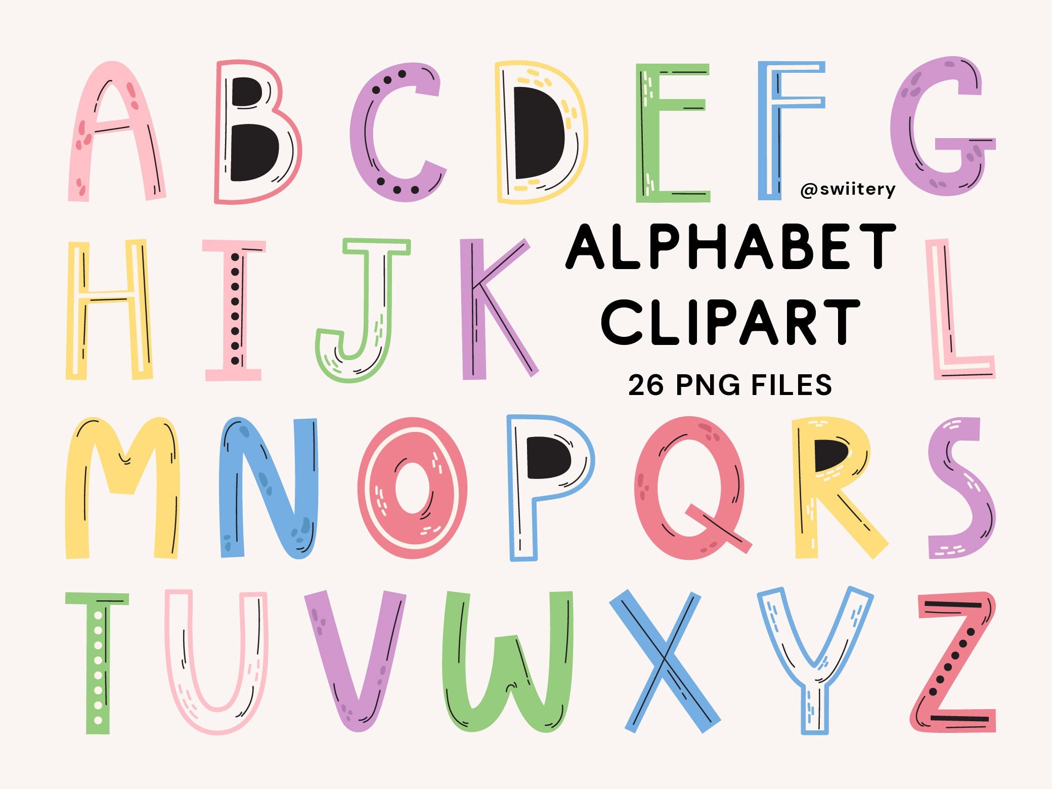 A-Z Letter Clipart Set PNG, English Alphabet Illustration | Digital ...