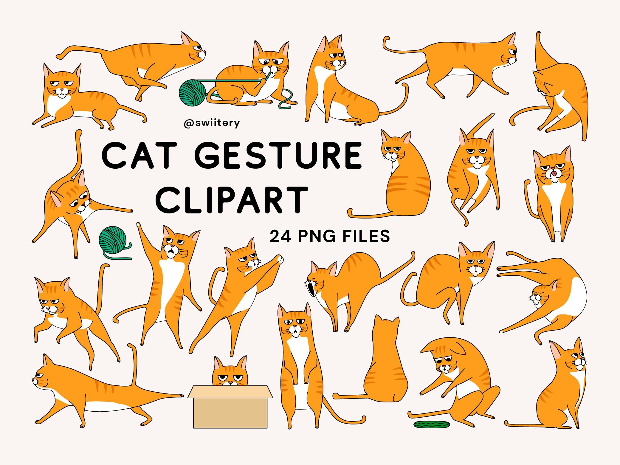 Cat Gestures Clipart PNG | Orange Cat Graphics for Cat Lover | Kitten ...