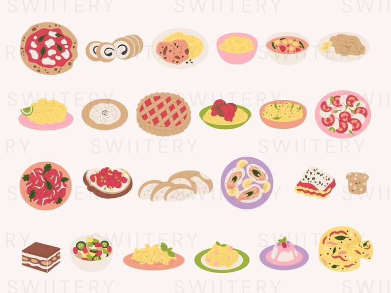 Italian Food Clipart Set PNG, Cuisine Restaurant Menu Illustration ...
