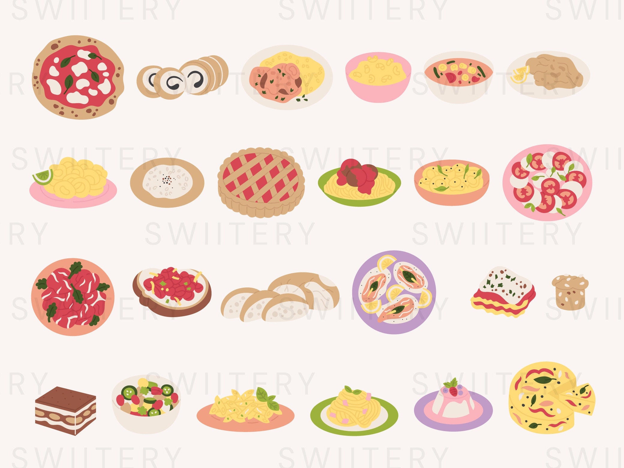 Italian Food Clipart Set PNG, Cuisine Restaurant Menu Illustration ...