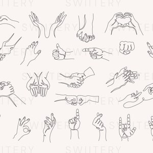 Hand Gesture Line Drawing Clipart PNG SVG | Minimal Line Art for Wall ...