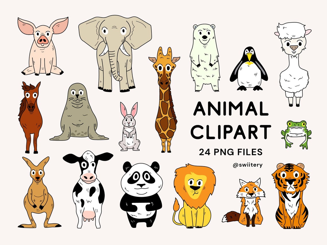 Animal Clipart Set PNG, Cartoon Pet Illustration | Digital Instant ...