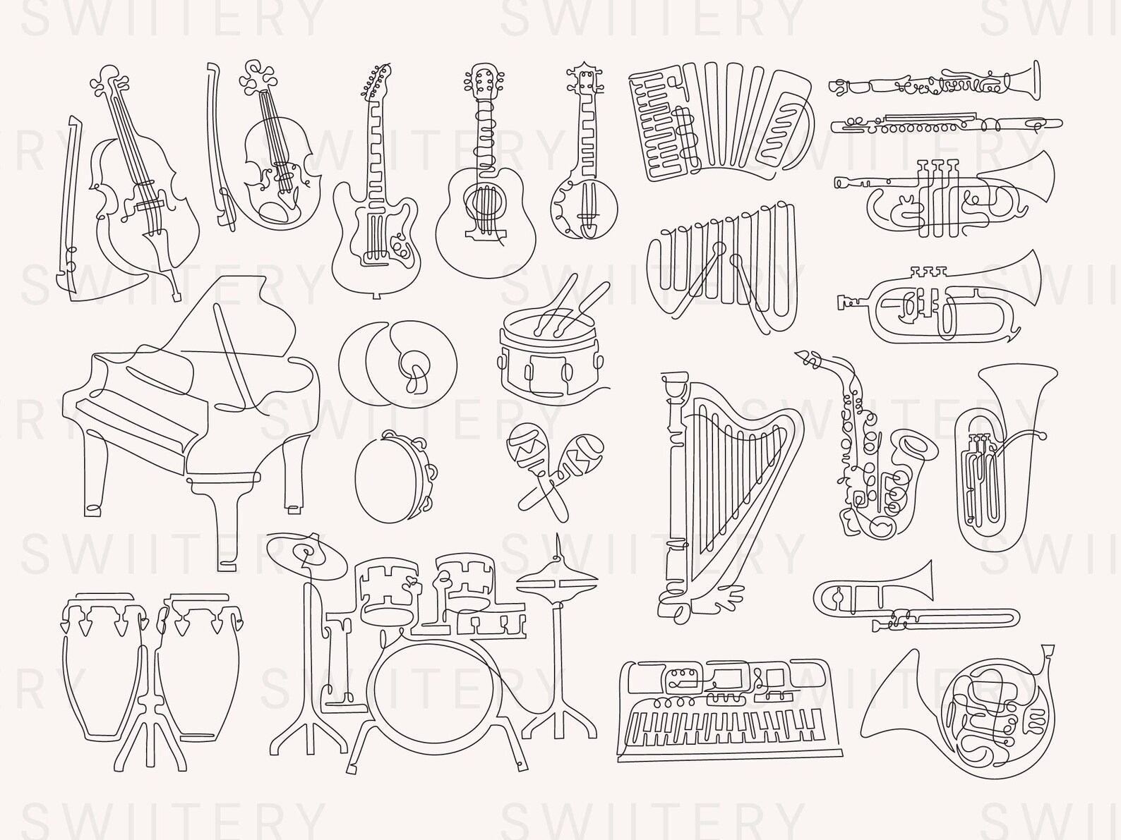 Musical Instrument Line Drawing Clipart PNG SVG | Minimal Line Art for ...