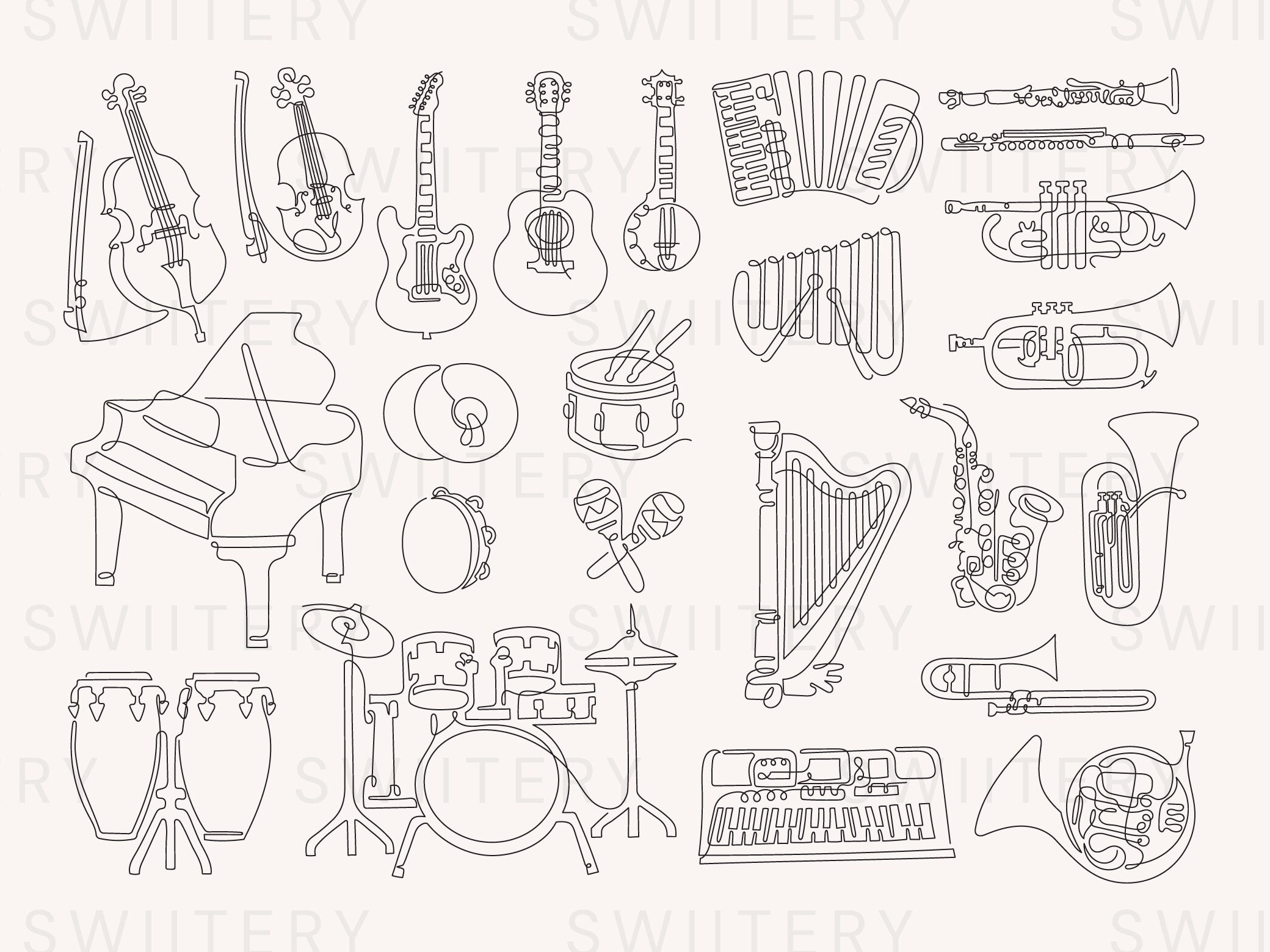 Musical Instrument Line Drawing Clipart PNG SVG | Minimal Line Art for ...