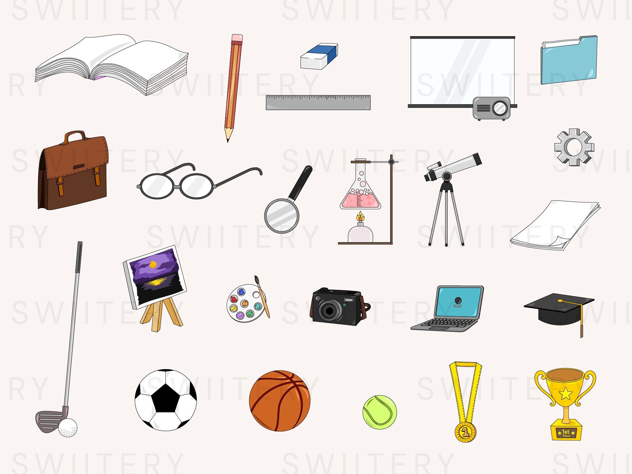 Study Clipart Set PNG, Education and Learning Illustration | Digital ...