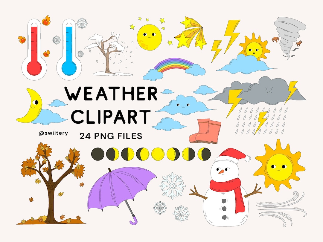 Weather Clipart Set PNG, Forecast Illustration | Digital Instant ...