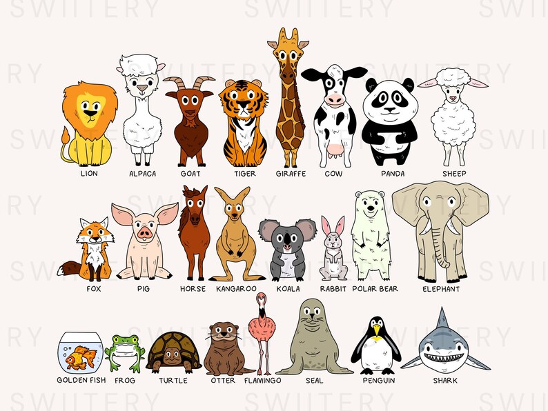 Animal Clipart Set PNG, Cartoon Pet Illustration | Digital Instant ...