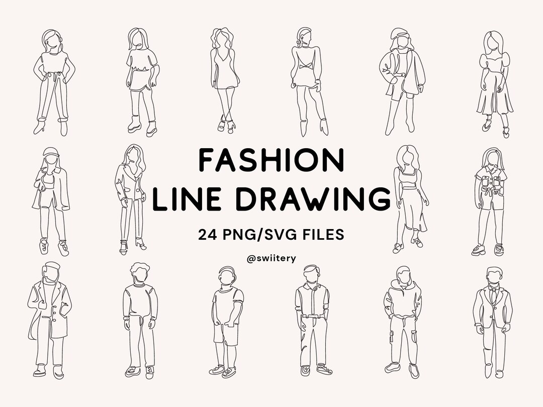 Fashion Line Drawing Clipart PNG SVG | Minimal Line Art for Wall Decor ...