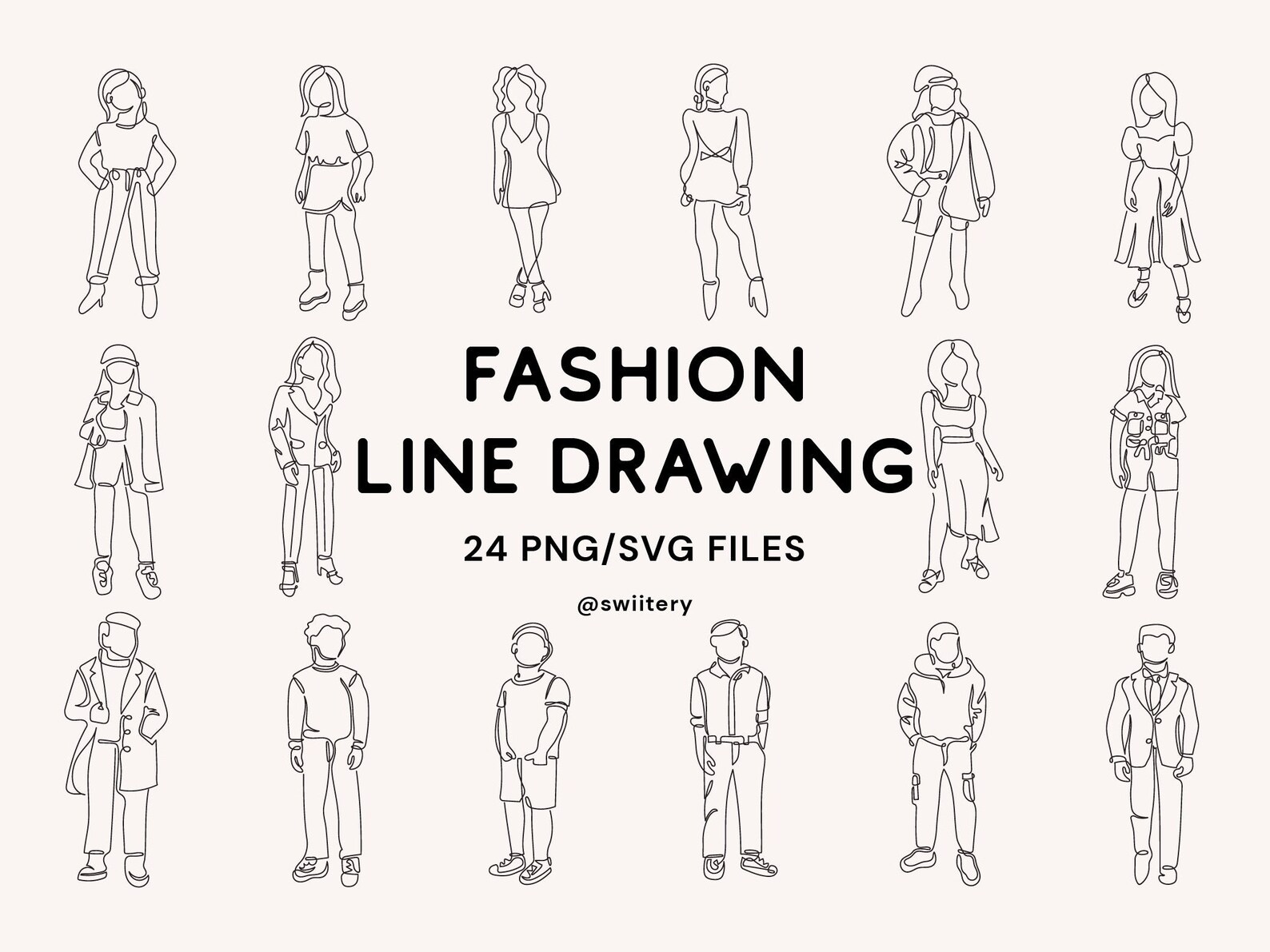 Fashion Line Drawing Clipart PNG SVG | Minimal Line Art for Wall Decor ...