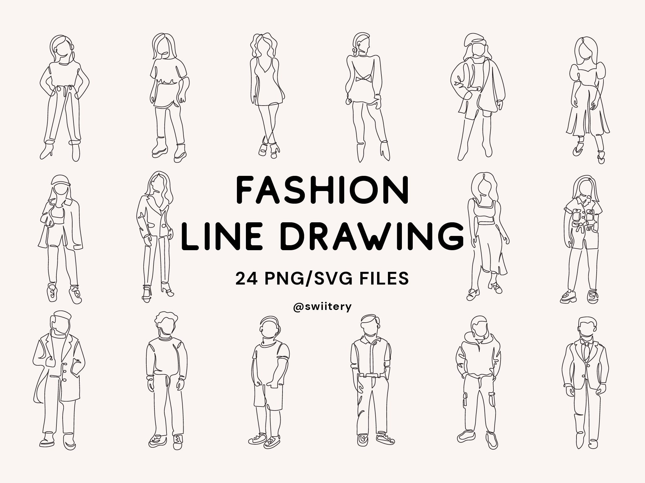 Fashion Line Drawing Clipart PNG SVG | Minimal Line Art for Wall Decor ...