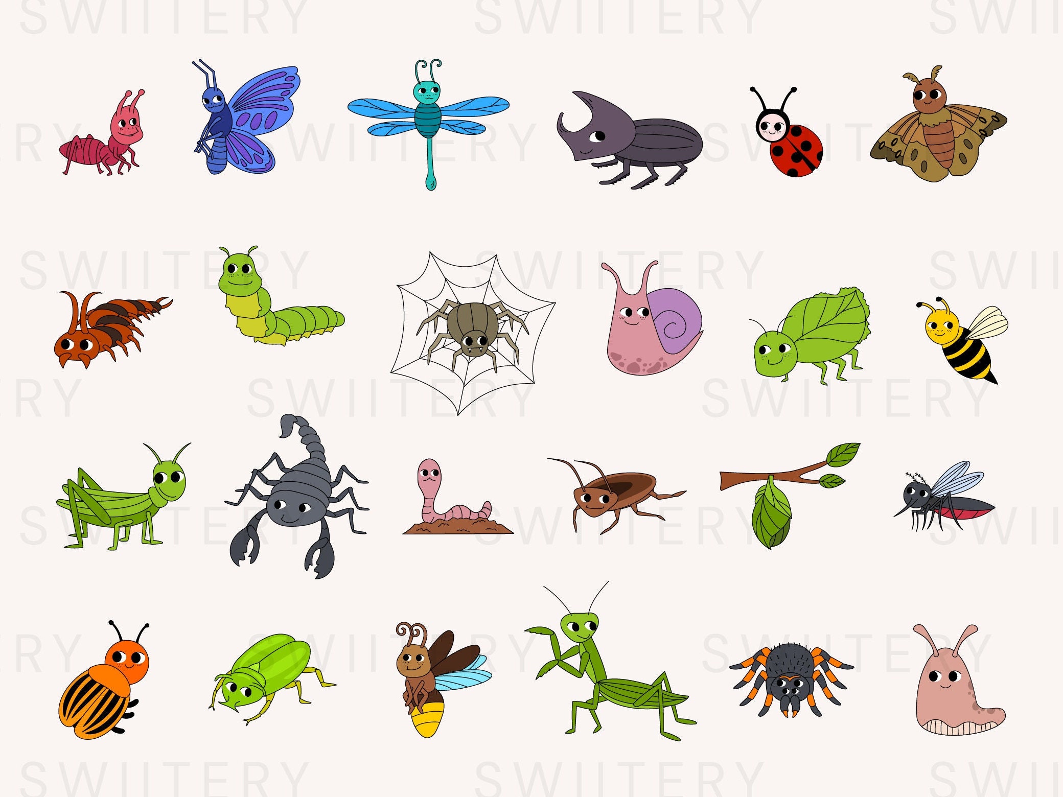 Bug and Insect Clipart Set PNG, Animal Illustration | Digital Instant ...