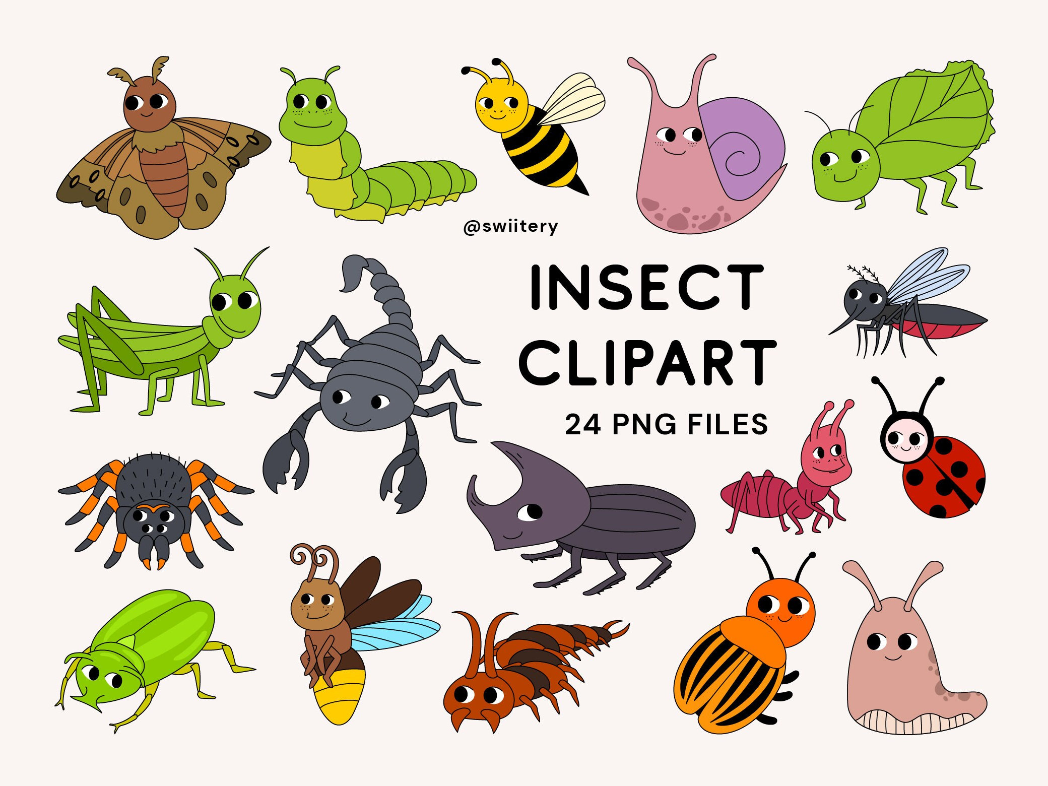 Bug and Insect Clipart Set PNG, Animal Illustration | Digital Instant ...