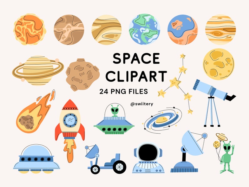 Space Clipart Set PNG, Universe and Astronomy Illustration | Digital ...