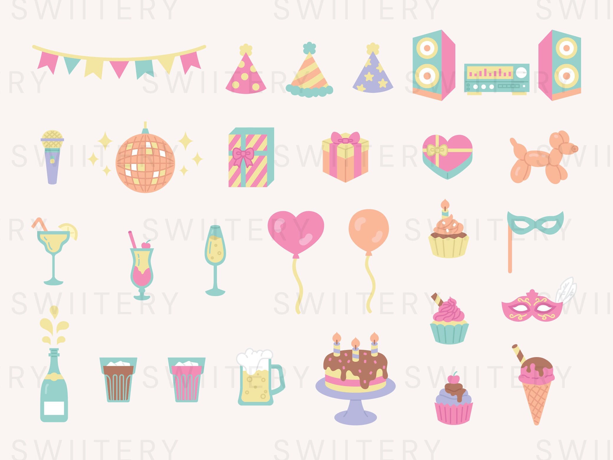 Party Clipart PNG | Birthday Celebration Graphic Set | Digital Instant ...