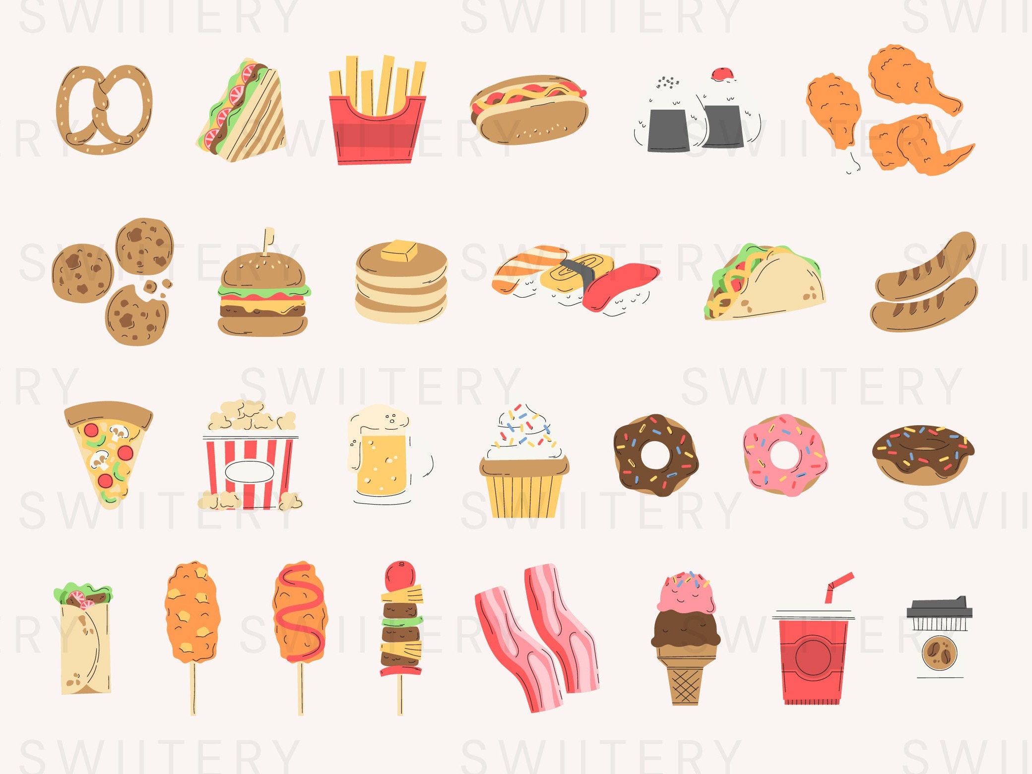 Fast Food Clipart Set PNG, Junk Food Restaurant Illustration | Digital ...