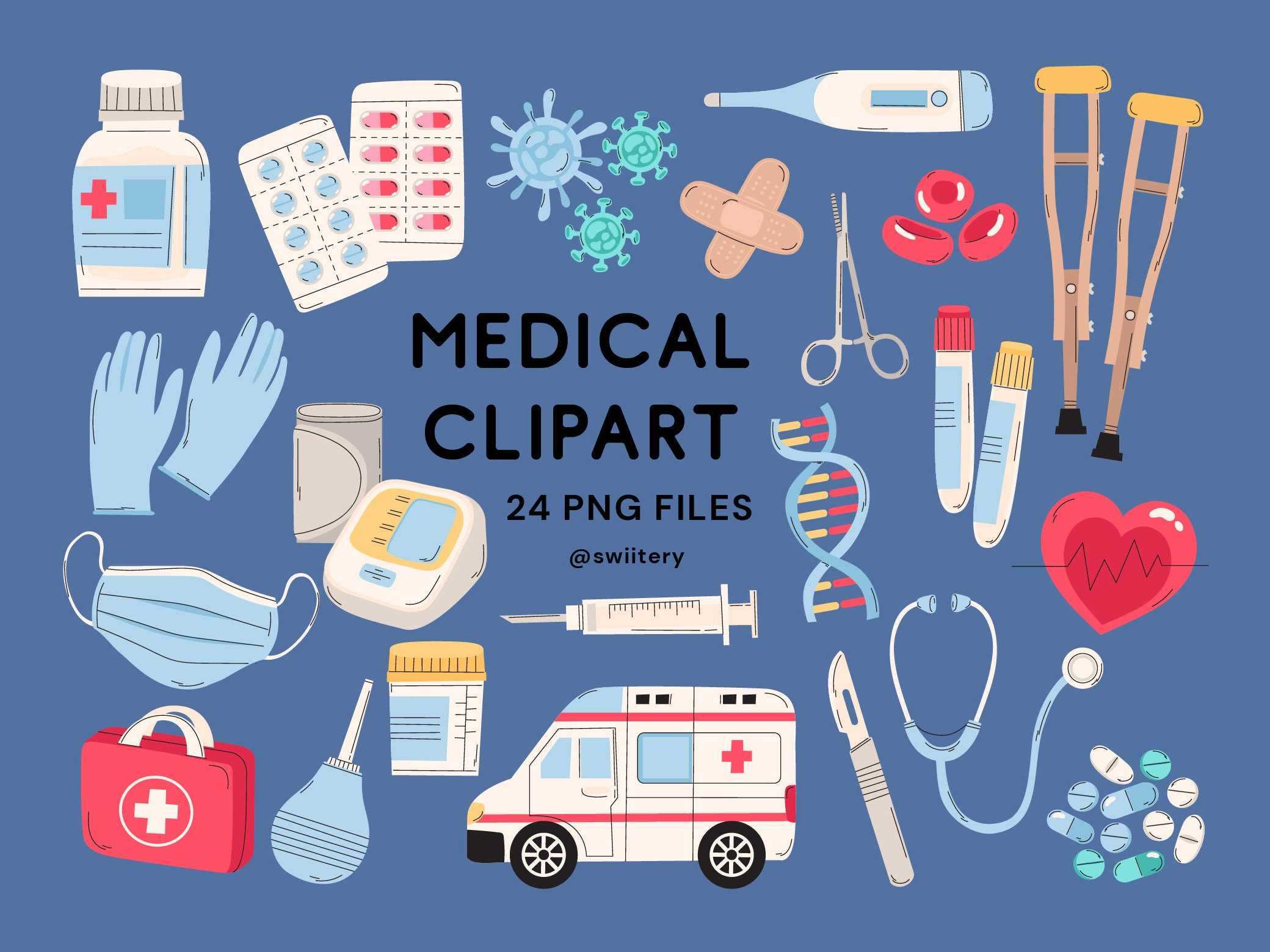 Medical Clipart Set PNG, Hospital Healthcare Illustration | Digital ...