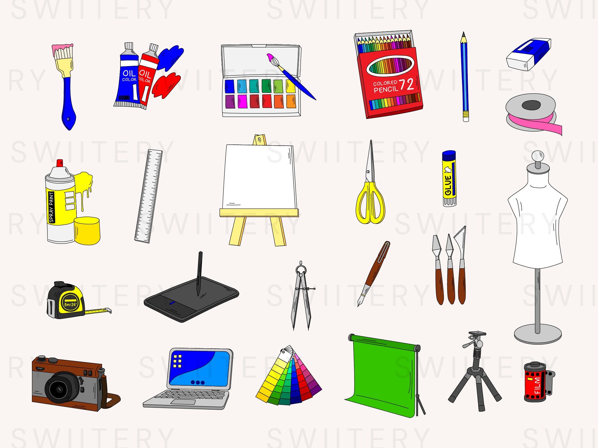 Art Supply Clipart Set PNG, Hobby Craft Material Illustration | Digital ...