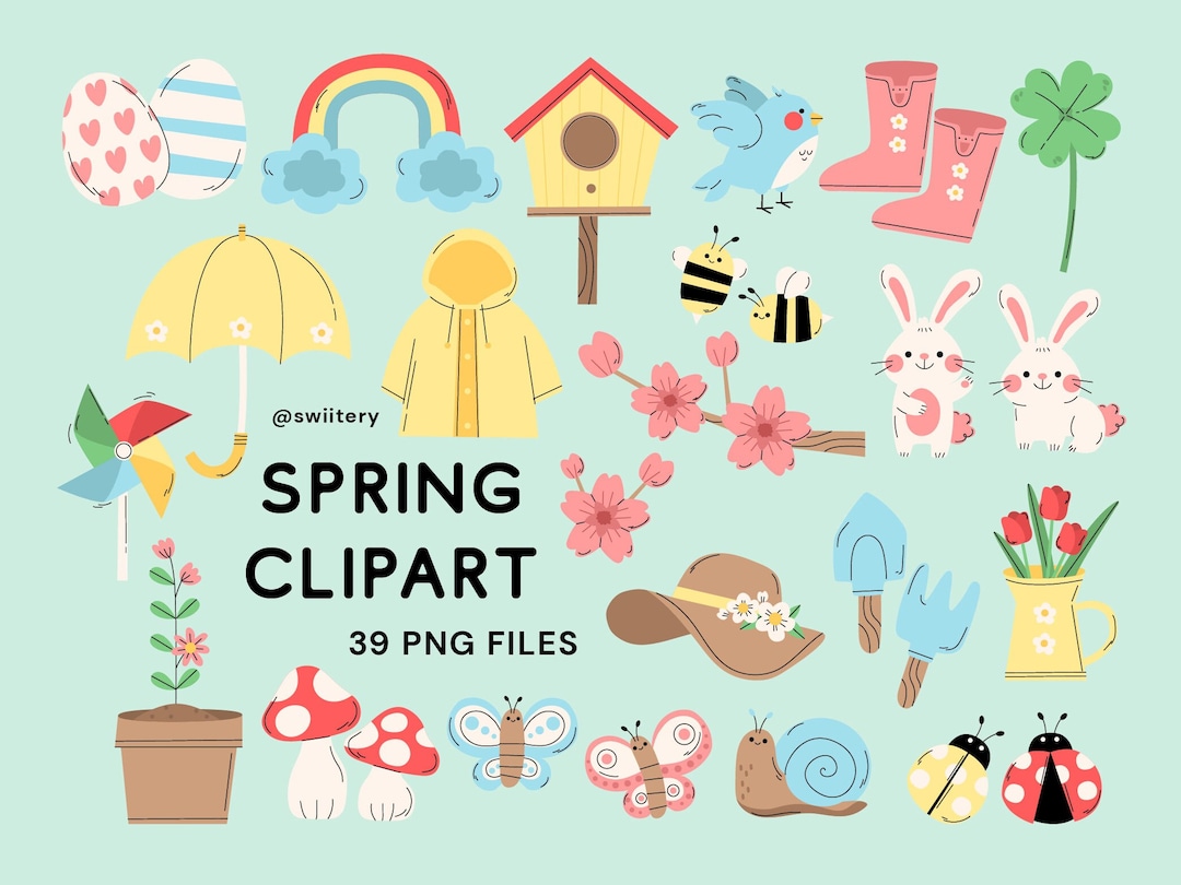 Spring Clipart Set PNG, Springtime Season Illustration | Digital ...