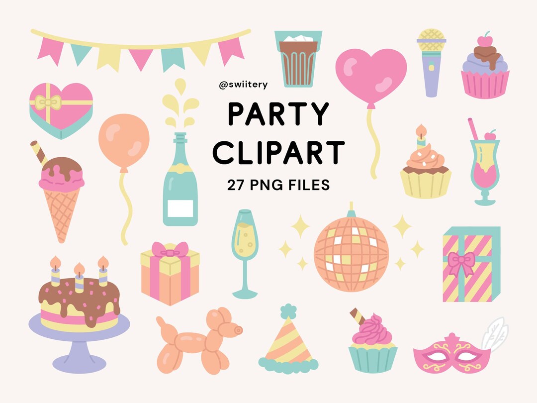 Party Clipart PNG | Birthday Celebration Graphic Set | Digital Instant ...
