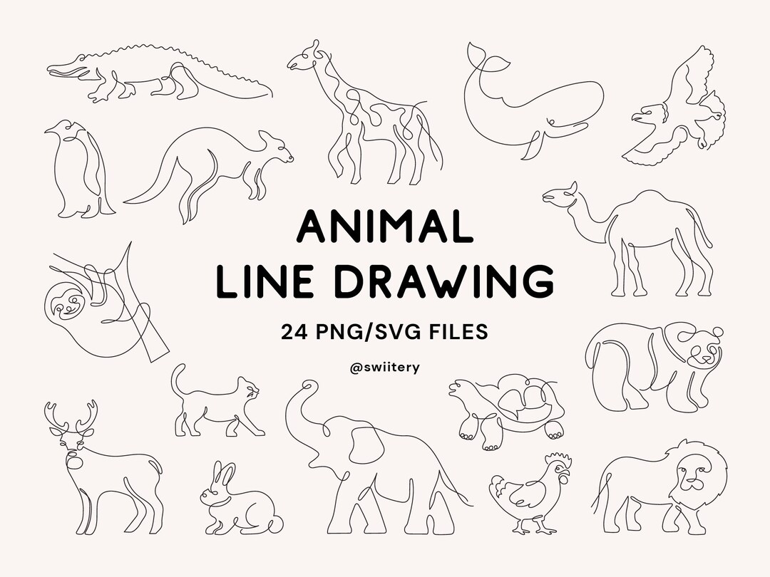 Animal Line Drawing Clipart PNG SVG | Line Art Graphics for Wall Decor ...