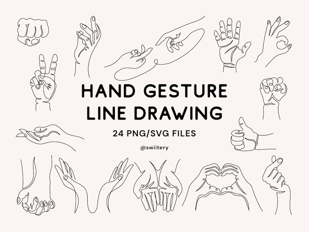 Hand Gesture Line Drawing Clipart PNG SVG | Minimal Line Art for Wall ...