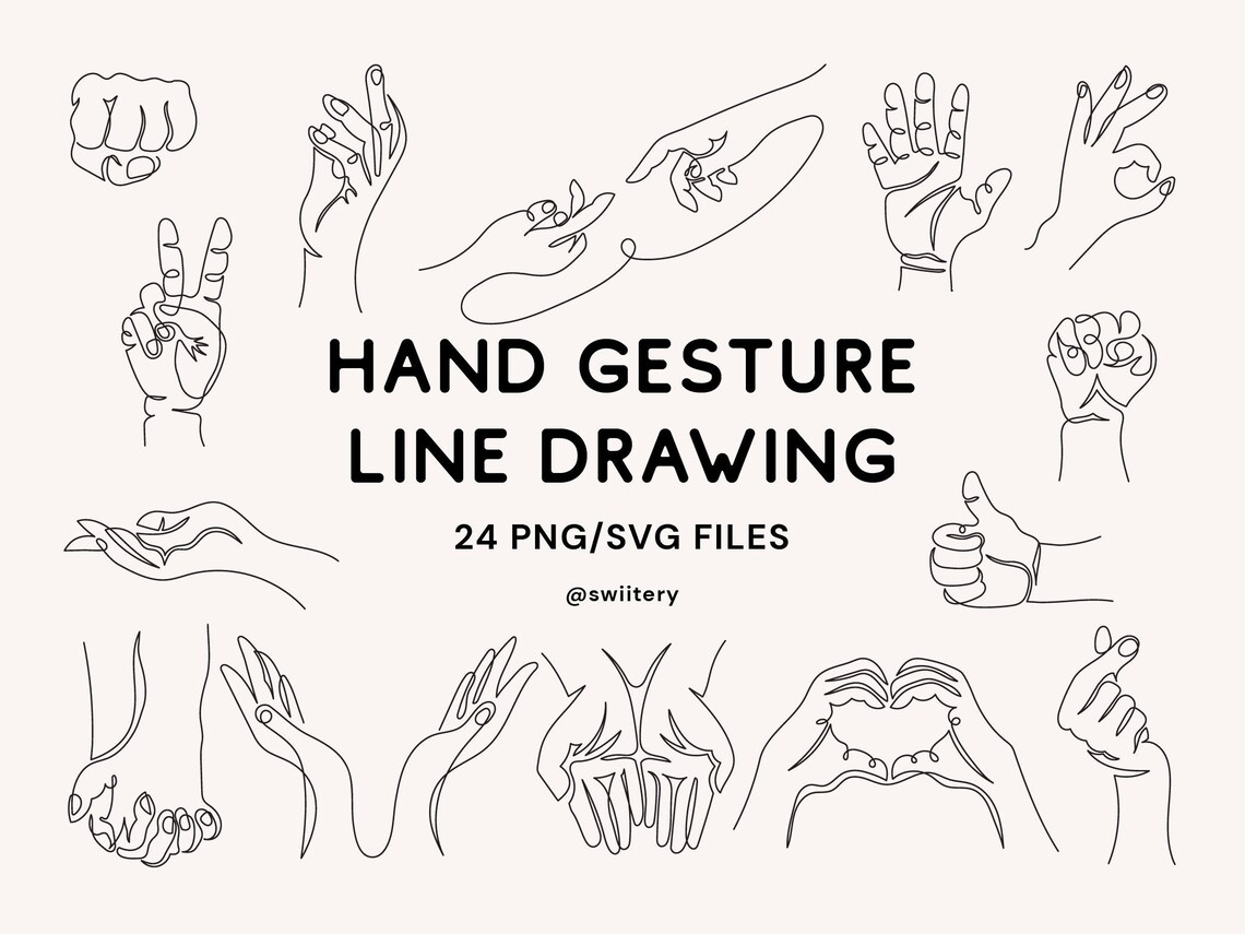 Hand Gesture Line Drawing Clipart PNG SVG | Minimal Line Art for Wall ...