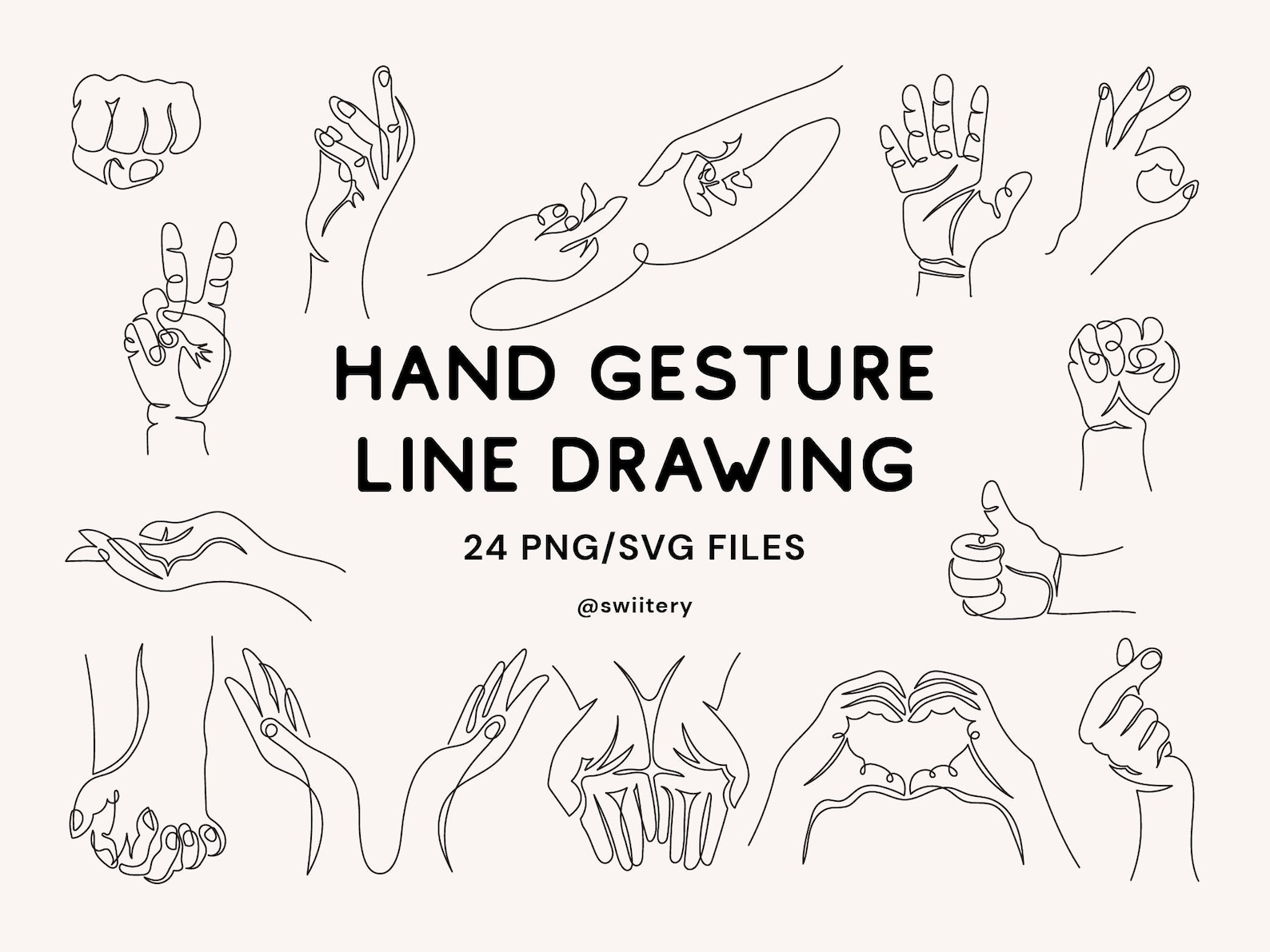 Hand Gesture Line Drawing Clipart PNG SVG | Minimal Line Art for Wall ...