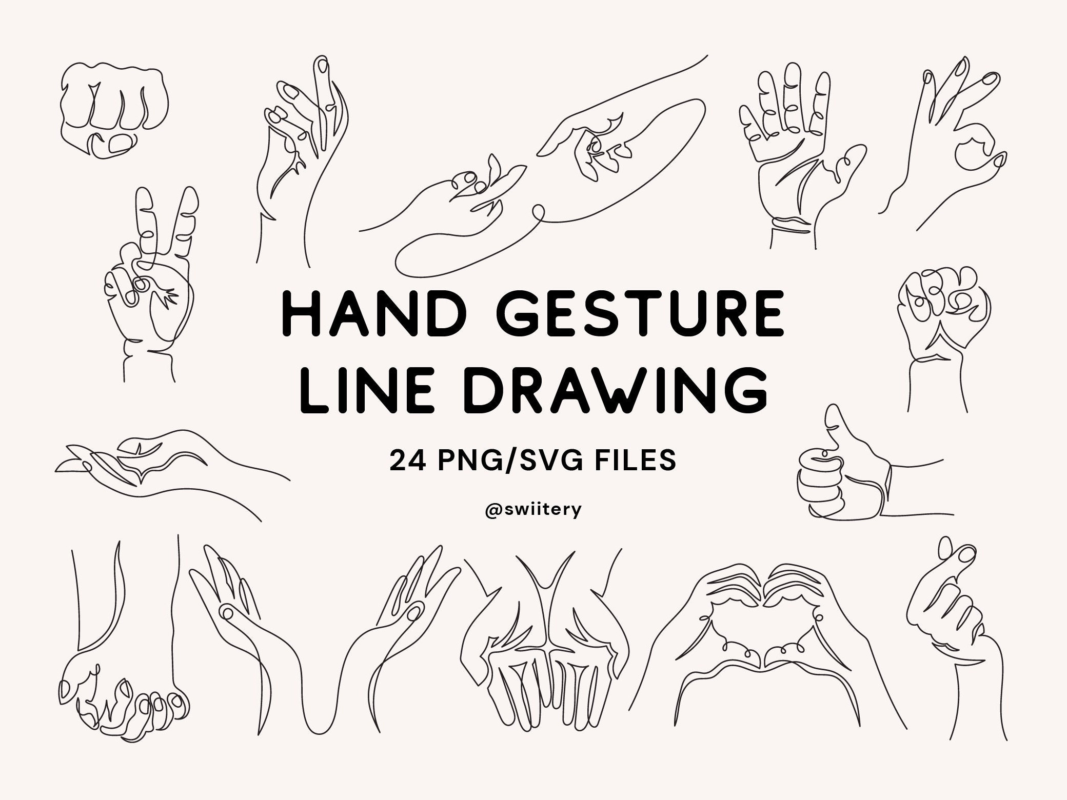 Hand Gesture Line Drawing Clipart PNG SVG | Minimal Line Art for Wall ...