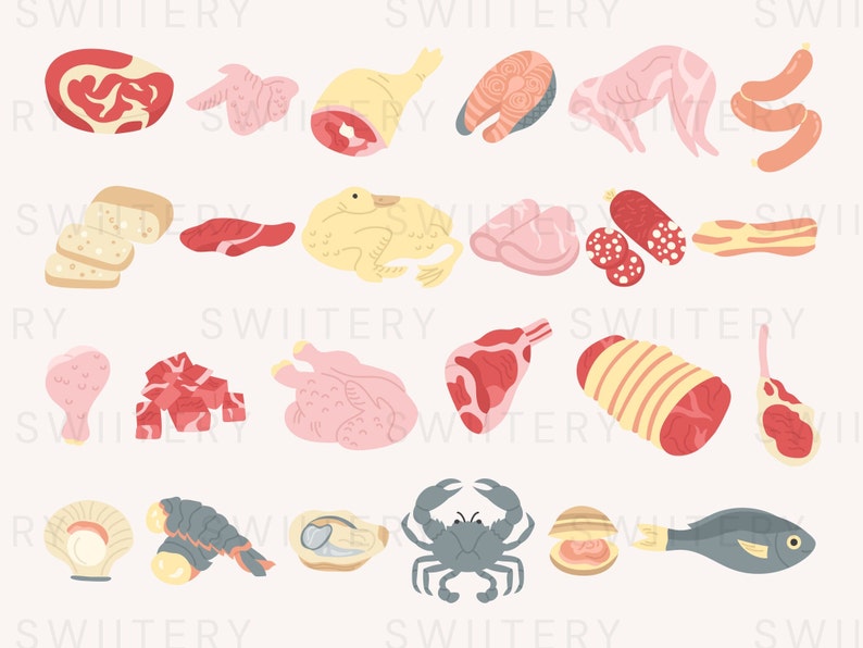 Meat Clipart Set PNG, Animal Flesh Food Illustration | Digital Instant ...