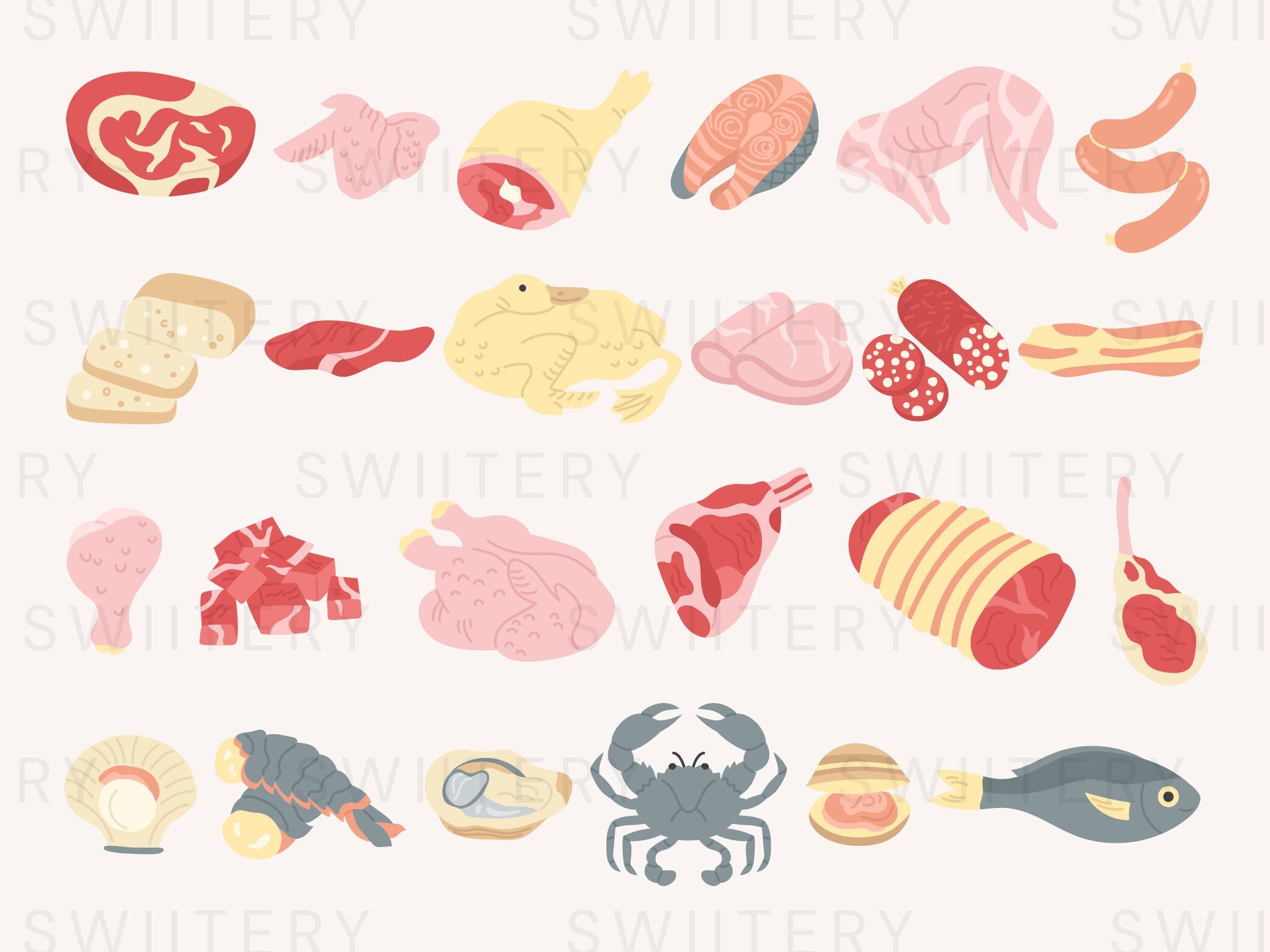 Meat Clipart Set PNG, Animal Flesh Food Illustration | Digital Instant ...