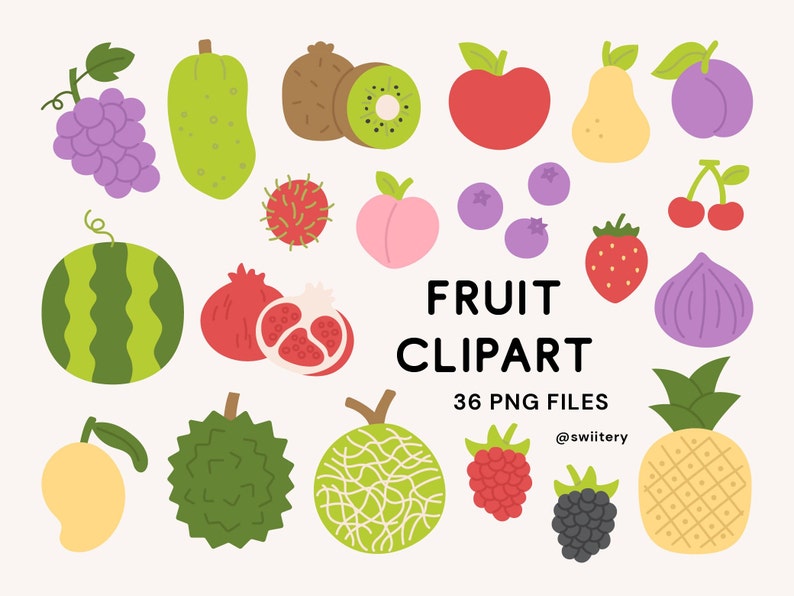 Fruit Clipart Set PNG Healthy Nature Food Illustration - Etsy
