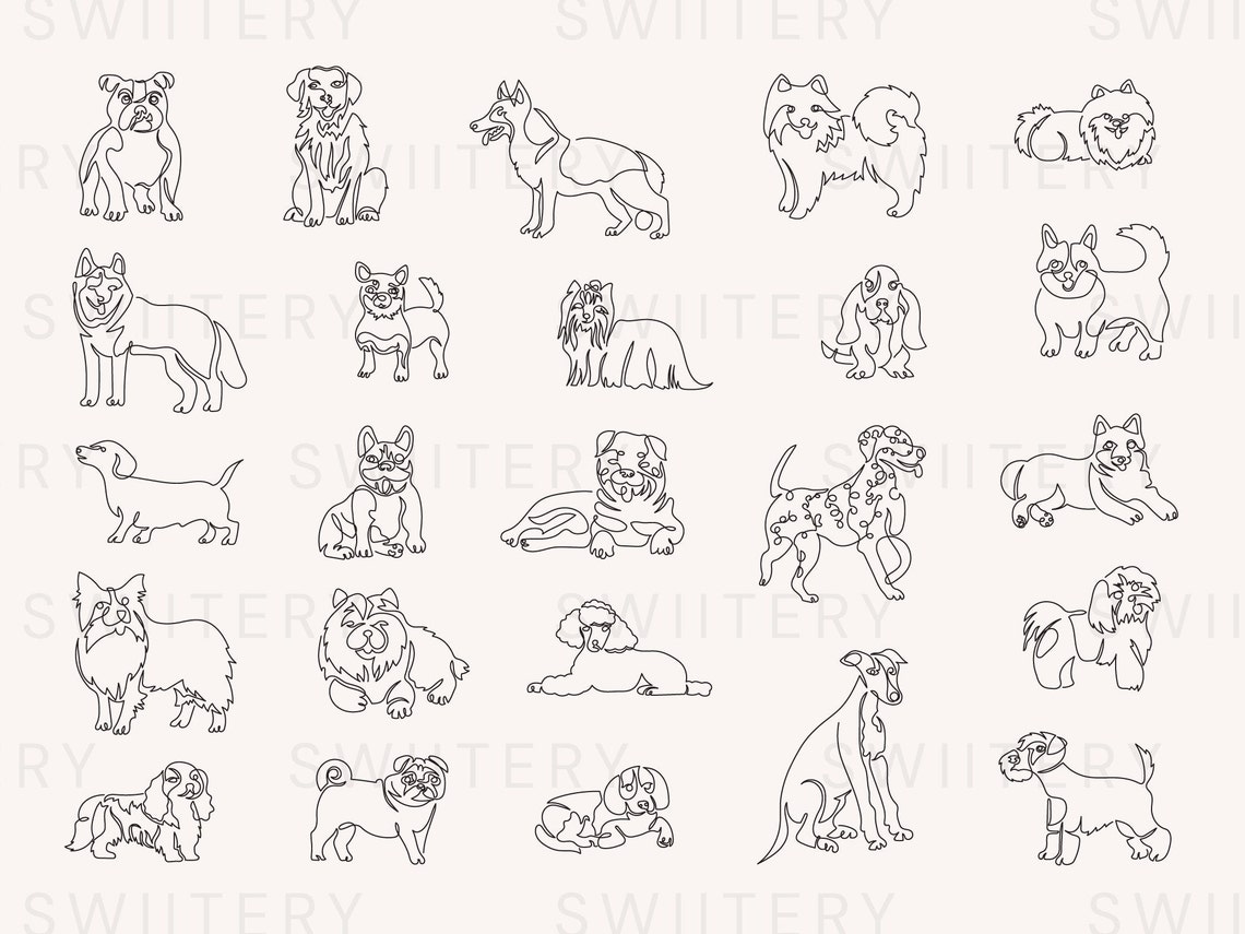 Dog Breeds Line Drawing Clipart PNG SVG | Minimal Line Art Illustration ...