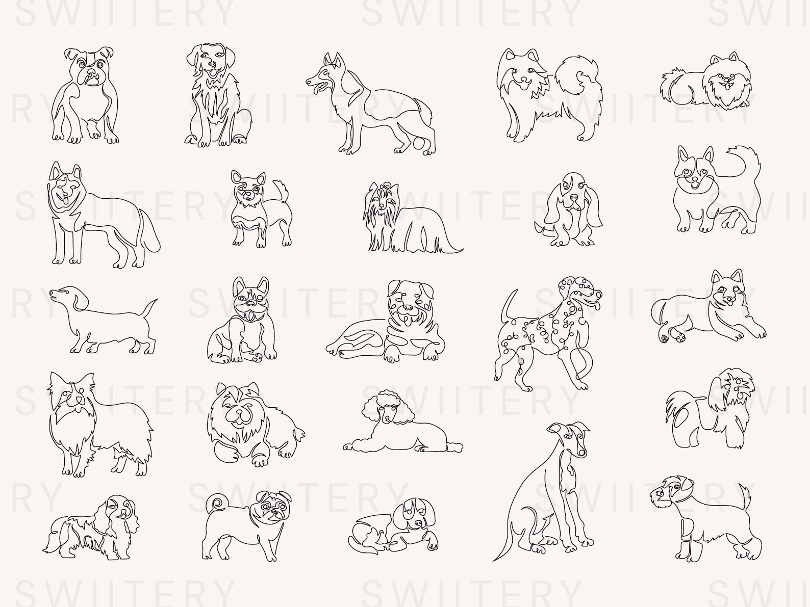 Dog Breeds Line Drawing Clipart PNG SVG | Minimal Line Art Illustration ...