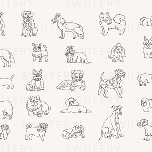 Dog Breeds Line Drawing Clipart PNG SVG | Minimal Line Art Illustration ...