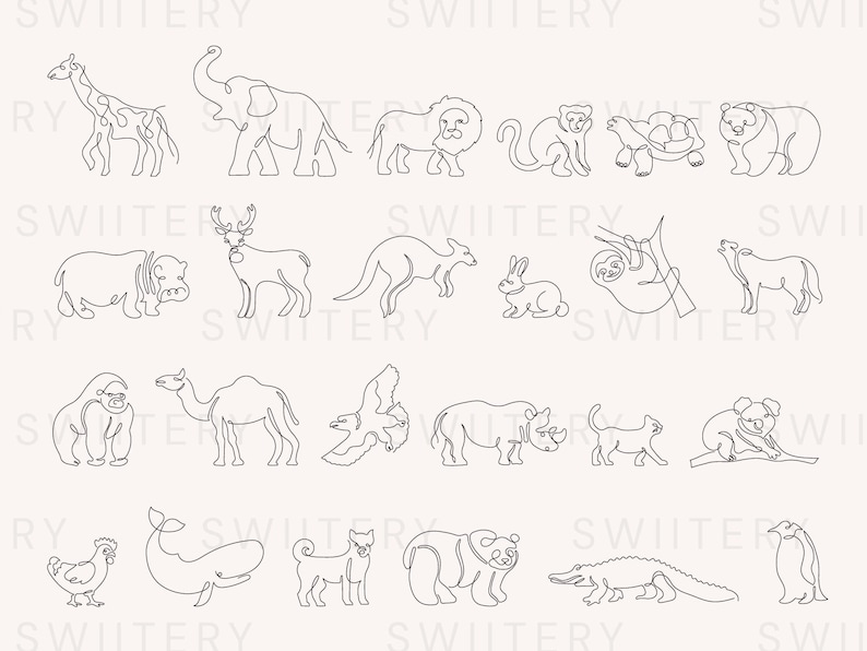 Animal Line Drawing Clipart PNG SVG | Line Art Graphics for Wall Decor ...