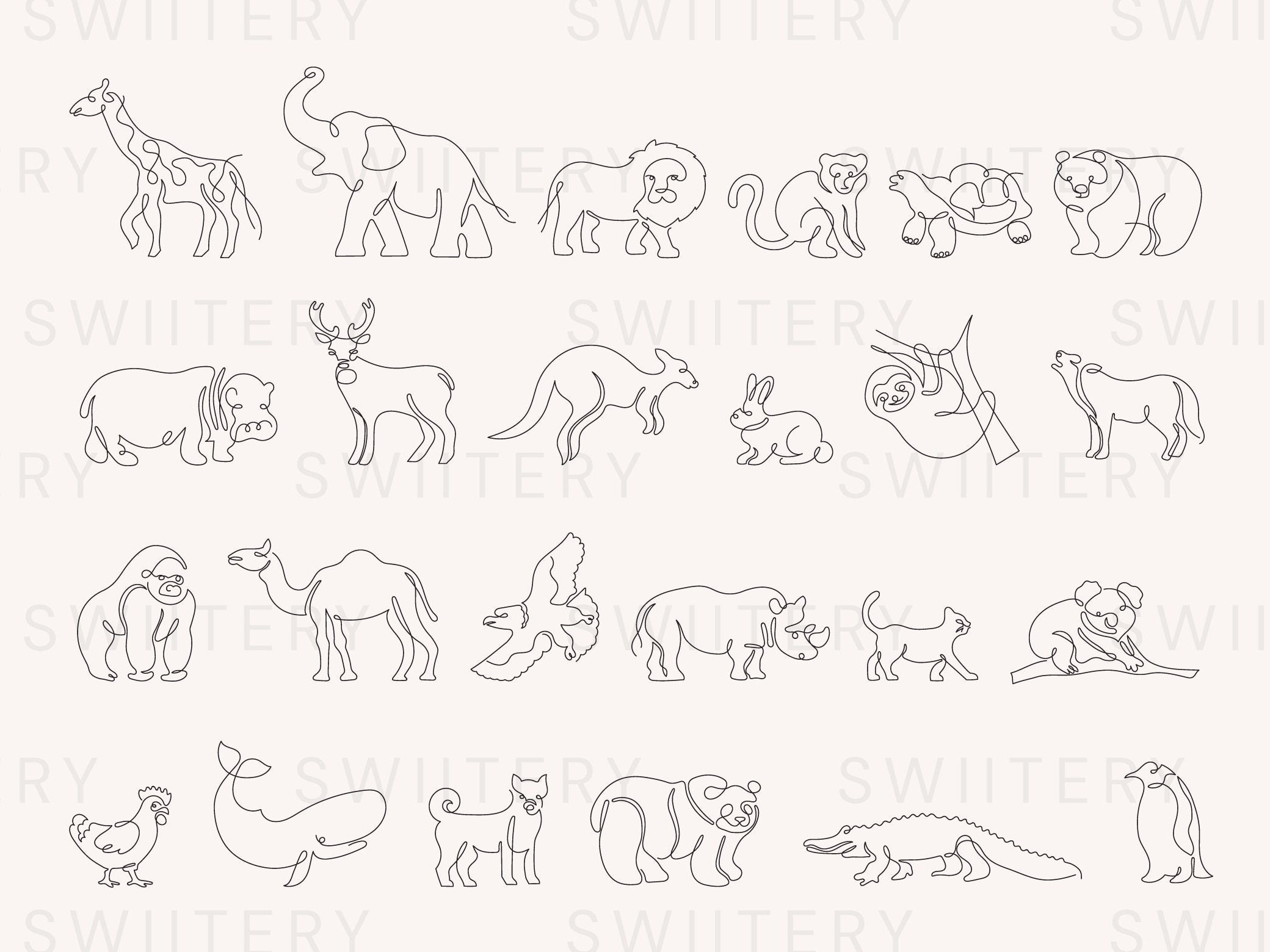 Animal Line Drawing Clipart PNG SVG | Line Art Graphics for Wall Decor ...