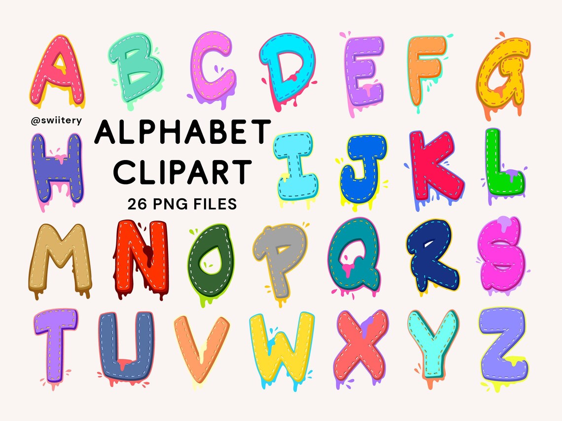 A-Z Letter Clipart Set PNG, English Alphabet Illustration | Digital ...