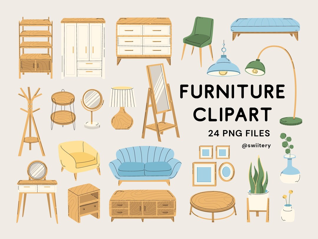 Furniture Clipart Set PNG, Room Decor Illustration | Digital Instant ...