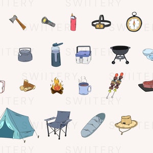 Camping Clipart Set PNG, Campground Outdoor Activity Illustration ...