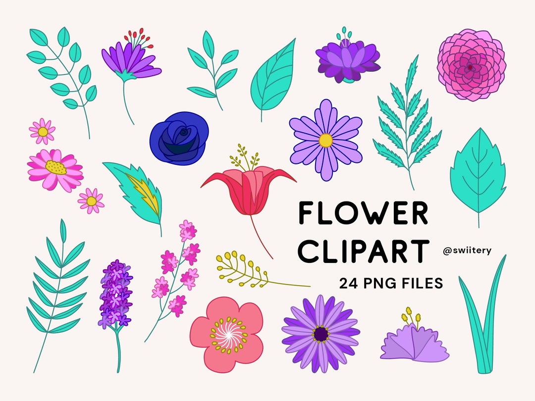 Flower & Leaf Clipart Set PNG, Floral Decoration Illustration | Digital ...