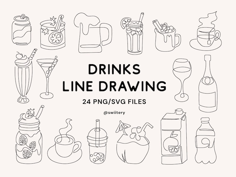 Drink Line Drawing Clipart PNG | Minimal Line Art Illustration ...