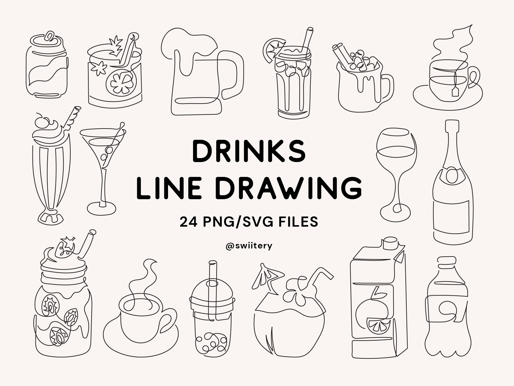 Drink Line Drawing Clipart PNG | Minimal Line Art Illustration ...